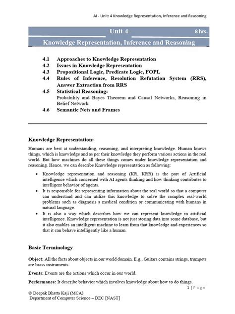 unit 4 knowledge representation inference and reasoning 1 pdf
