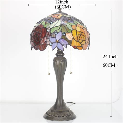 Werfactory Tiffany Lamp Stained Glass Table Lamp Red Rose Flower