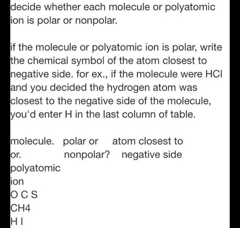 Solved Decide Whether Each Molecule Or Polyatomic Ion Is