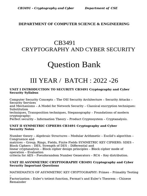 Ccs Question Bank Pdf Cryptography Key Cryptography