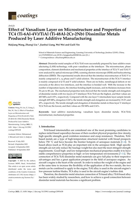 Pdf Effect Of Vanadium Layer On Microstructure And Properties Of Tc4 Ti 6al 4v Tial Ti 48al