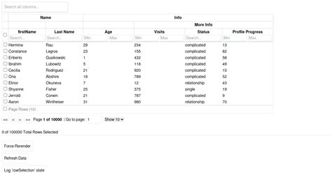 tanstack table example row selection codesandbox