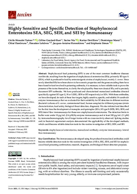 Pdf Highly Sensitive And Specific Detection Of Staphylococcal Enterotoxins Sea Seg Seh And