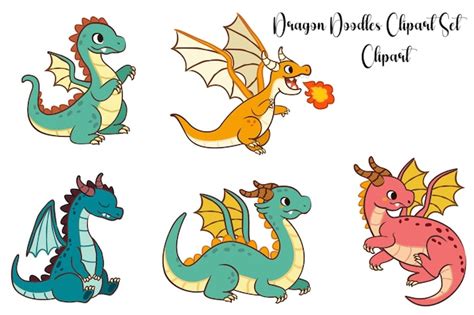 ชุดภาพตัดปะ Dragon Doodles ภาพตัดปะ เวกเตอร์พรีเมียม