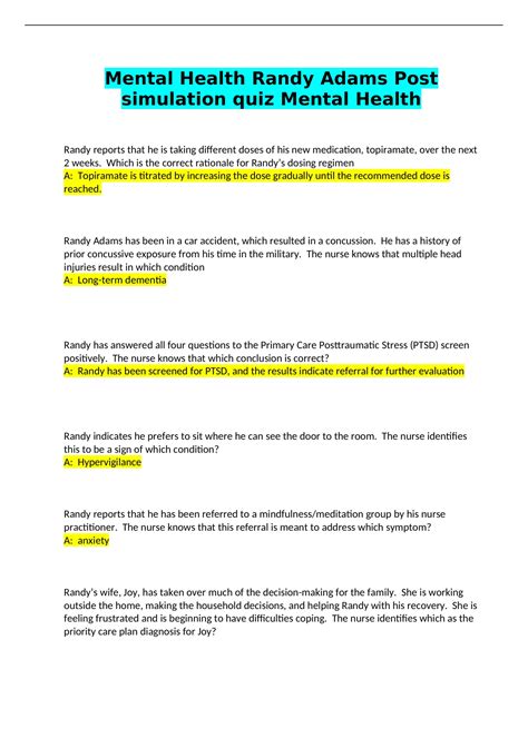 mental health randy adams post simulation quiz mental health mental