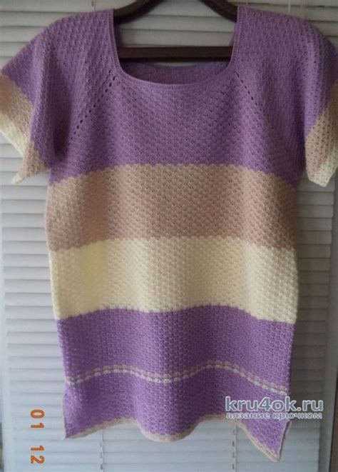 Женская туника крючком с широкими полосками работа Анны