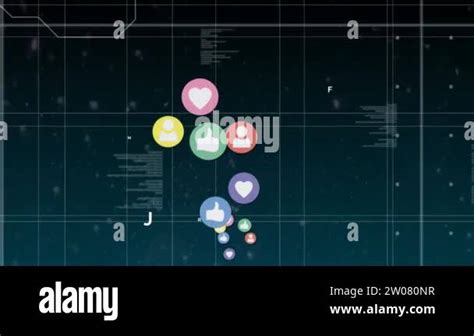 Digitally Generated Animation Of Social Media Icons Moving Upwards