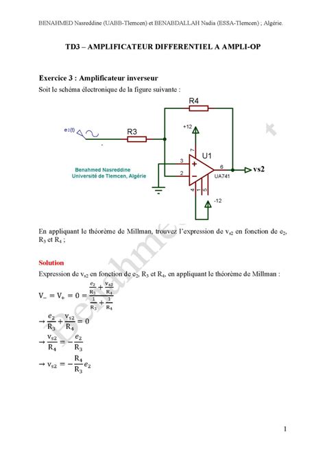 Pdf Amplificateur Différentiel à Ampli Op Td3 Exercice 3 Solution