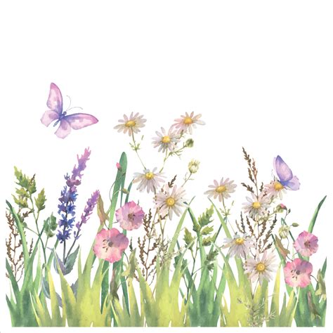 Watercolor Vector Composition Border With Herbs And Wild Flowers