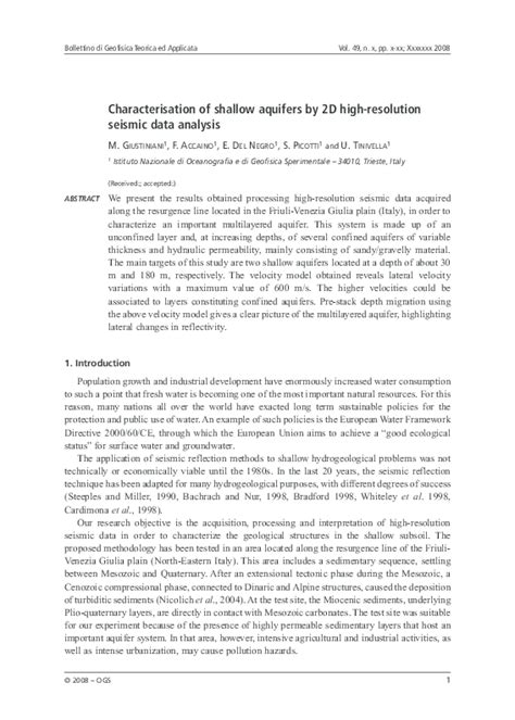 Pdf Characterisation Of Shallow Aquifers By 2d High Resolution Seismic Data Analysis