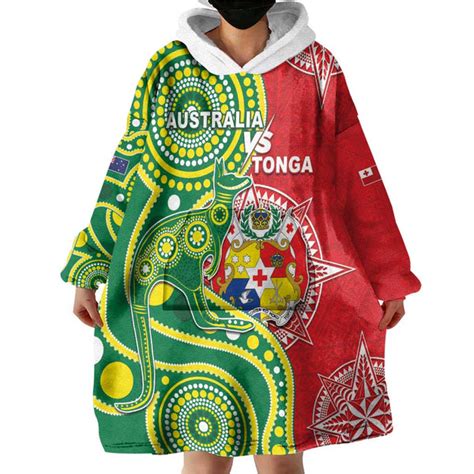 Custom Tonga Australia Rugby Wearable Blanket Hoodie Kangaroos And
