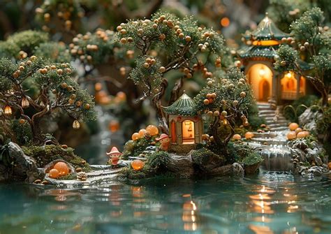 Mystical Orchard With Lilliputian Forest Spirits Premium Ai Generated Image