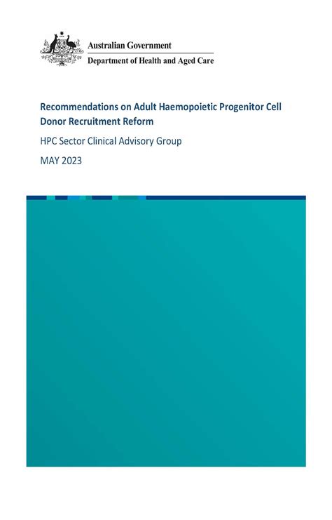 Recommendations On Adult Haemopoietic Progenitor Cell Donor Recruitment