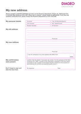 Fillable Online Change Of Address MyDiageoPension Com Fax Email Print PdfFiller