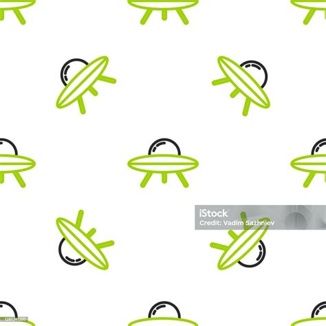 라인 Ufo 비행 우주선 아이콘 흰색 배경에 원활한 패턴을 격리 플라잉 접시 외계인 우주선 미래지향적인 알 수 없는 비행 물체 벡터 개념에 대한 스톡 벡터 아트 및 기타