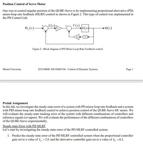 Solved Steady State Error Lab Background Servo Motor Model Chegg