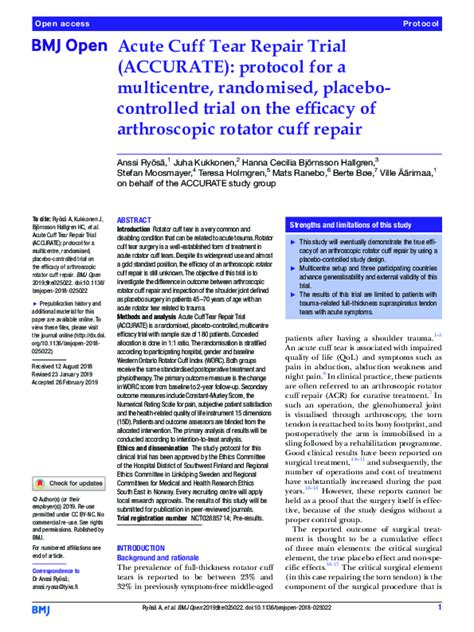 Pdf Acute Cuff Tear Repair Trial Accurate Protocol For A