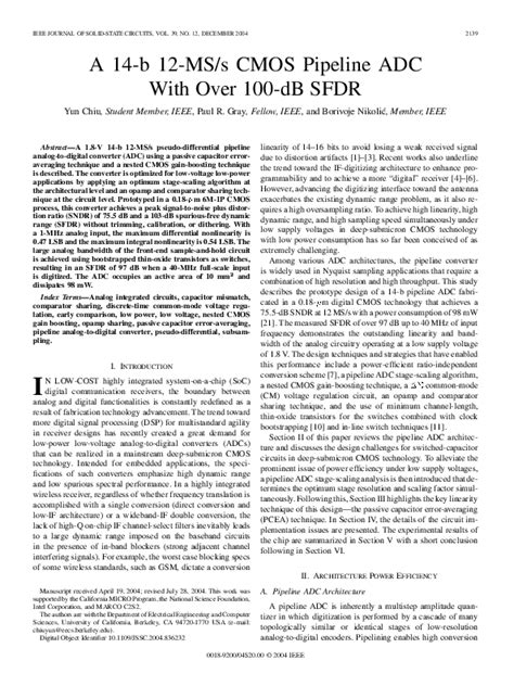 Pdf A 14 B 12 Mss Cmos Pipeline Adc With Over 100 Db Sfdr