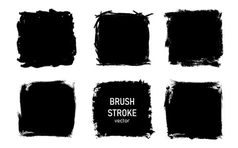 손으로 그린 브러시 스트로크의 벡터 세트 배경막에 대한 얼룩 모노크롬 사각형 디자인 요소 들쭉날쭉한 가장자리 스퀘어 프레임 세트 가장자리에 대한 스톡 벡터 아트 및 기타