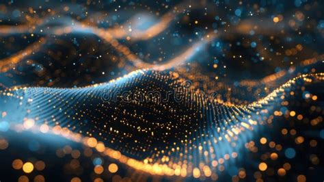 Big Data Flowing Like Golden Particles In Digital Cyberspace Stock