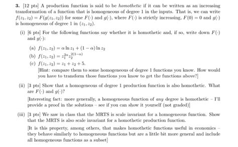Solved 3 12 Pts A Production Function Is Said To Be