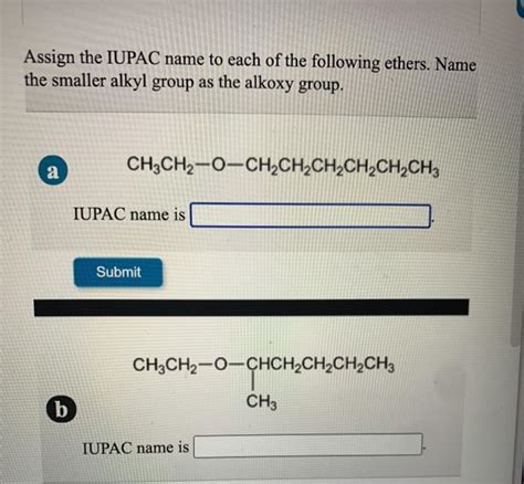 Solved Assign The Iupac Name To Each Of The Following Ethers Name The 1 Answer