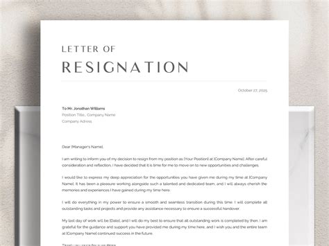 Professional Resignation Letter Template Word And Apple Pages Letter Of
