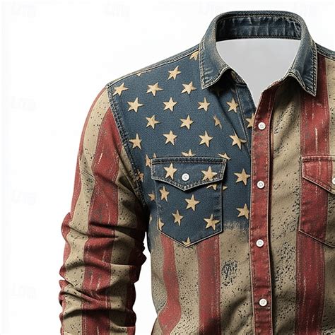 Mens American Us Flag Patriotic Shirt Western Shirt Long Sleeve