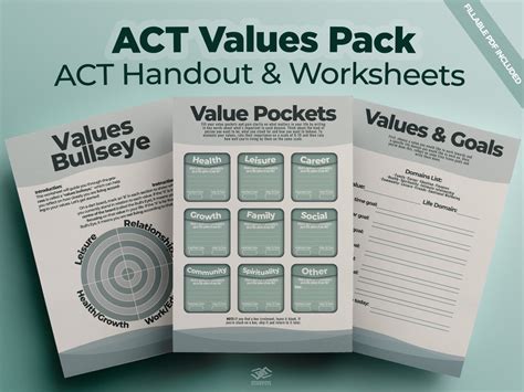 Values Act Pack Acceptance And Commitment Therapy Worksheets Bundle