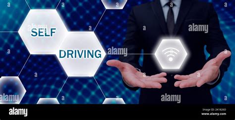Hand Writing Sign Self Driving Concept Meaning Autonomous Vehicle Ability To Navigate Without