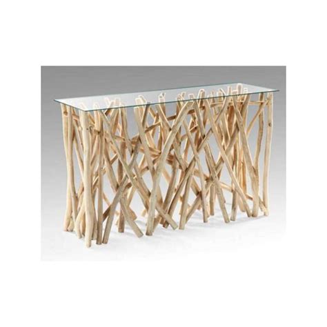 Natural Solid Wood Console With Glass Boho Nature Table •