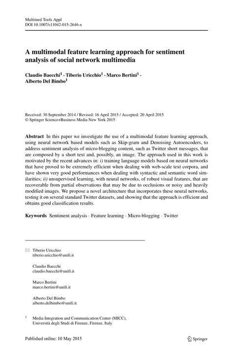 Pdf A Multimodal Feature Learning Approach For Sentiment Analysis Of