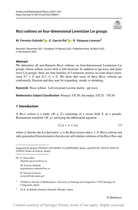 Pdf Ricci Solitons On Four Dimensional Lorentzian Lie Groups