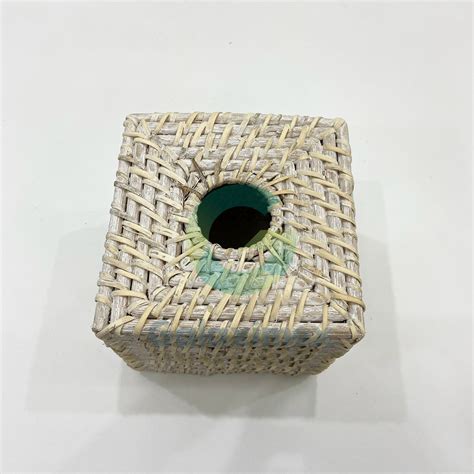 Whitewash Square Rattan Tissue Holder Galaximex