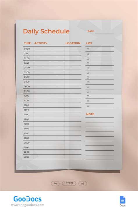 Daily Routine 24 Hour Schedule Template Free