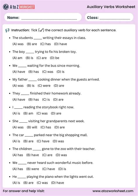 Auxiliary Verbs Worksheets With Answers And Free Pdf A To Z Worksheet