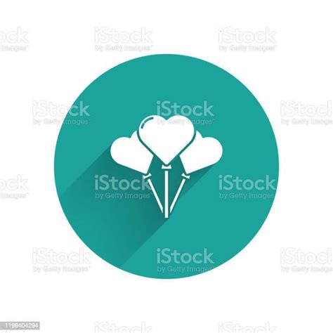 긴 그림자로 격리 된 리본 아이콘과 마음의 형태로 흰색 풍선 녹색 원 버튼입니다 벡터 일러스트레이션 기념일에 대한 스톡 벡터 아트 및 기타 이미지 Istock