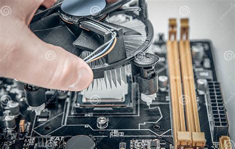 Installing Central Processor Unit Into Computer Motherboard Stock Image Image Of Data Modern