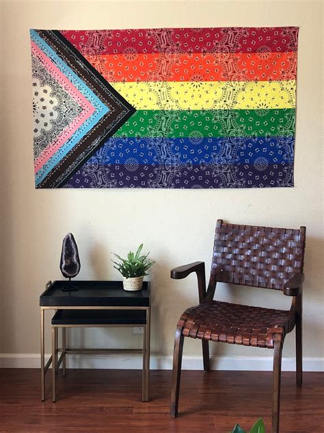 Progress Pride Flag Art Piece For Wall Made From Bandanas Etsy