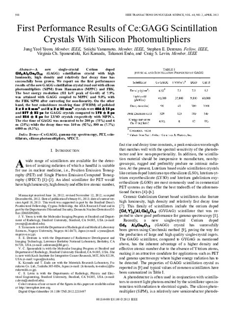 Pdf First Performance Results Of Cegagg Scintillation Crystals With