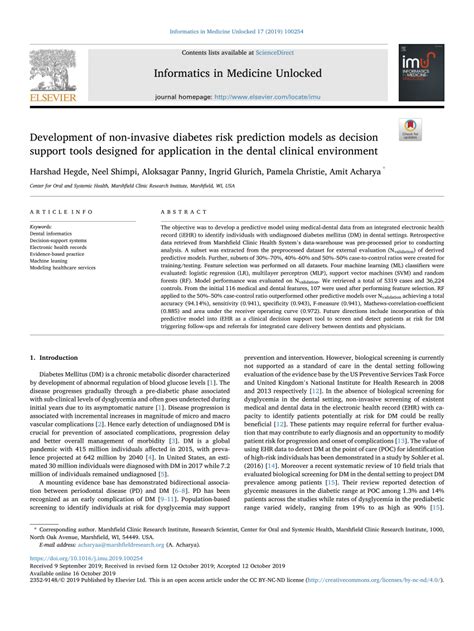 Pdf Development Of Non Invasive Diabetes Risk Prediction Models As