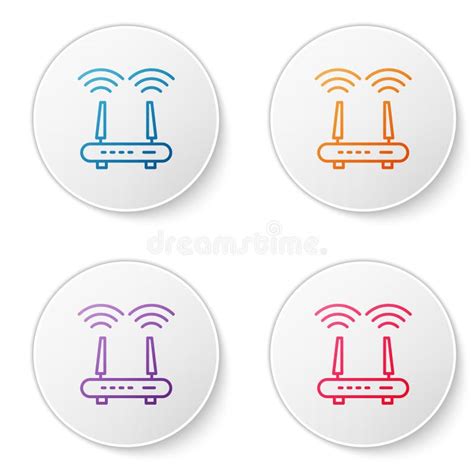 Set Line Router And Wi Fi Signal Symbol Icon Isolated On White Background Wireless Ethernet