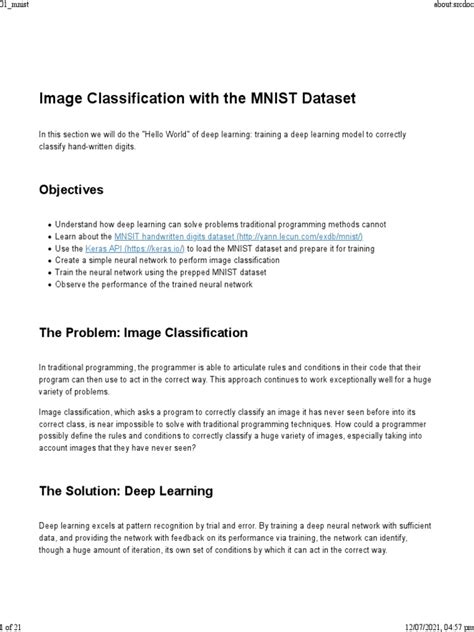 Image Classification With The Mnist Dataset Objectives Pdf Deep