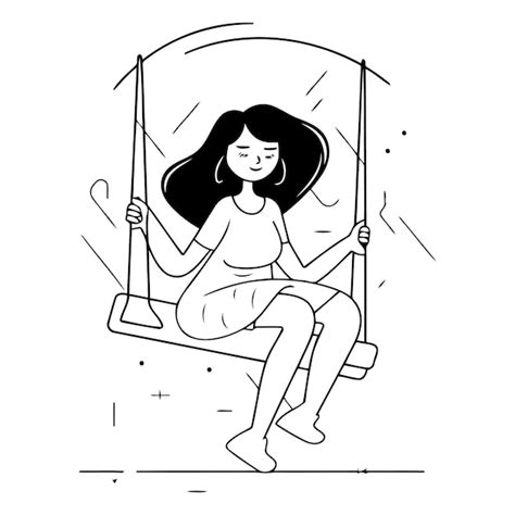 Premium Vector Girl Swinging On A Swing In Line Art Style