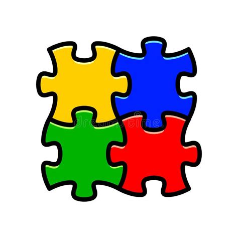 4 Simple Puzzle Pieces Connected Together Stock Vector Illustration