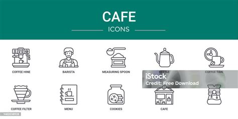 커피 하인 바리스타 계량 숟가락 주전자 커피 시간 커피 필터 보고서 프레젠테이션 다이어그램 웹 디자인 모바일 앱에 대한 메뉴 벡터 아이콘과 같은 10개의 개요 웹 카페