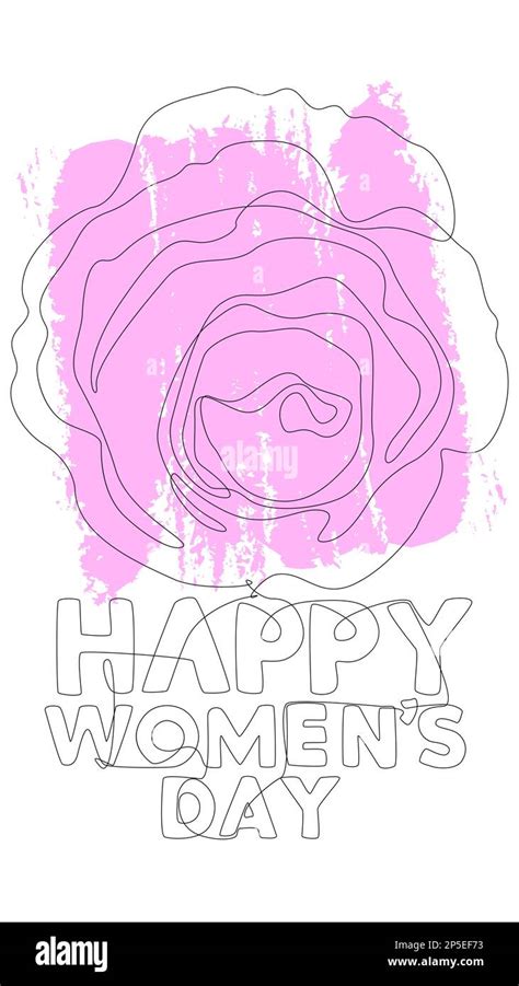 One Continuous Line Of Happy Womens Day Word With Flower Thin Line