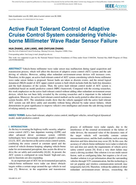 Pdf Active Fault Tolerant Control Of Adaptive Cruise Control System Considering Vehicle Borne