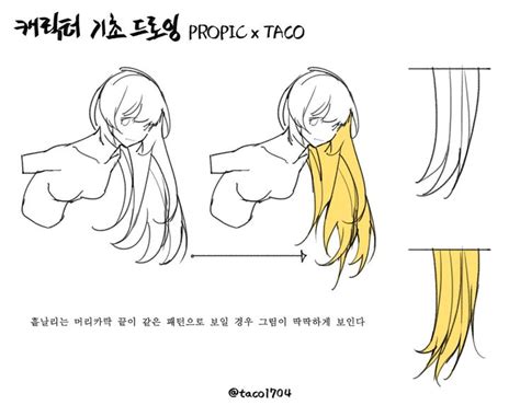 타코작가 on Twitter Drawing hair tutorial Anatomy art How to draw hair