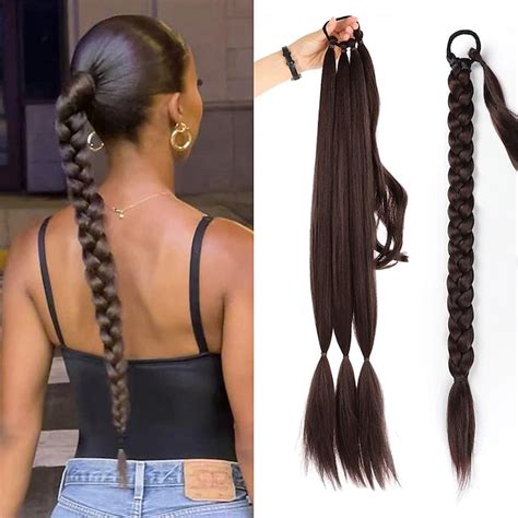 Long Braided Ponytail Extension With Hair Straight Wrap Around Ponytail
